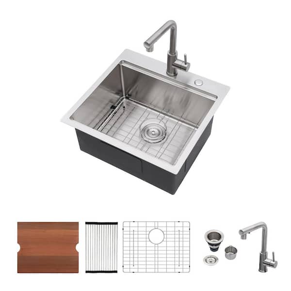 21 in. Drop-In Single Bowl 16-Gauge Stainless Steel Workstation Bar ...
