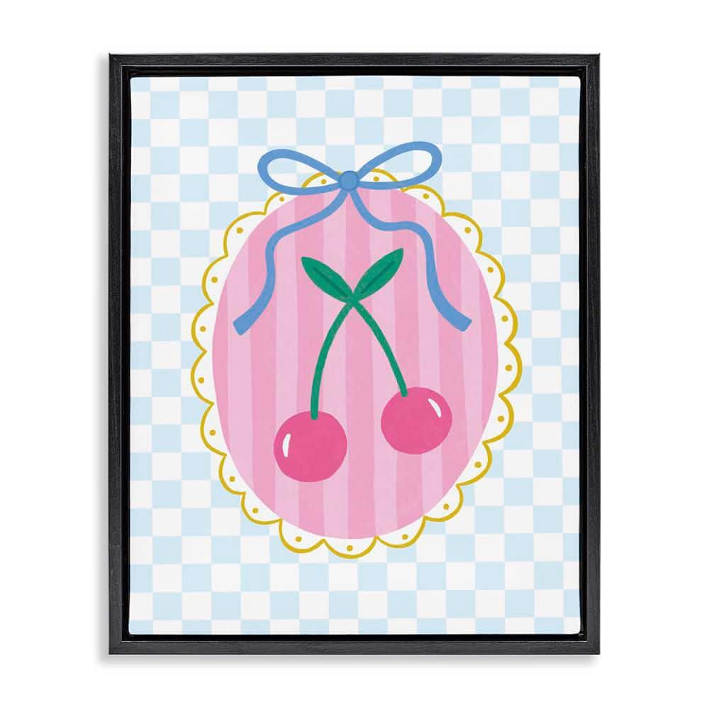 Stupell Industries Sweet Cherries on Checkered by Nina Seven Black Floater Frame Food Graphic ...