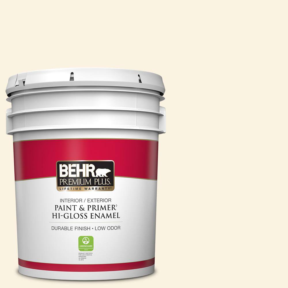 BEHR PREMIUM PLUS 5 gal. #W-D-710 Creamy White Hi-Gloss Enamel Interior ...