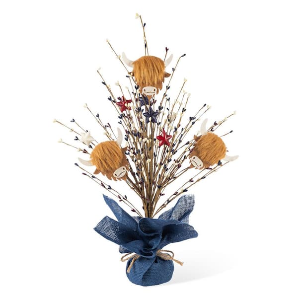Glitzhome 21 in. H Patriotic/ Americana Highland Cow and Berry Table ...