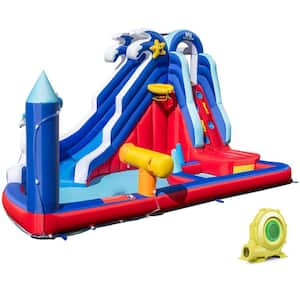Gymax Inflatable Water Slide Park w/735-Watt Blower Slide 2 Splash ...
