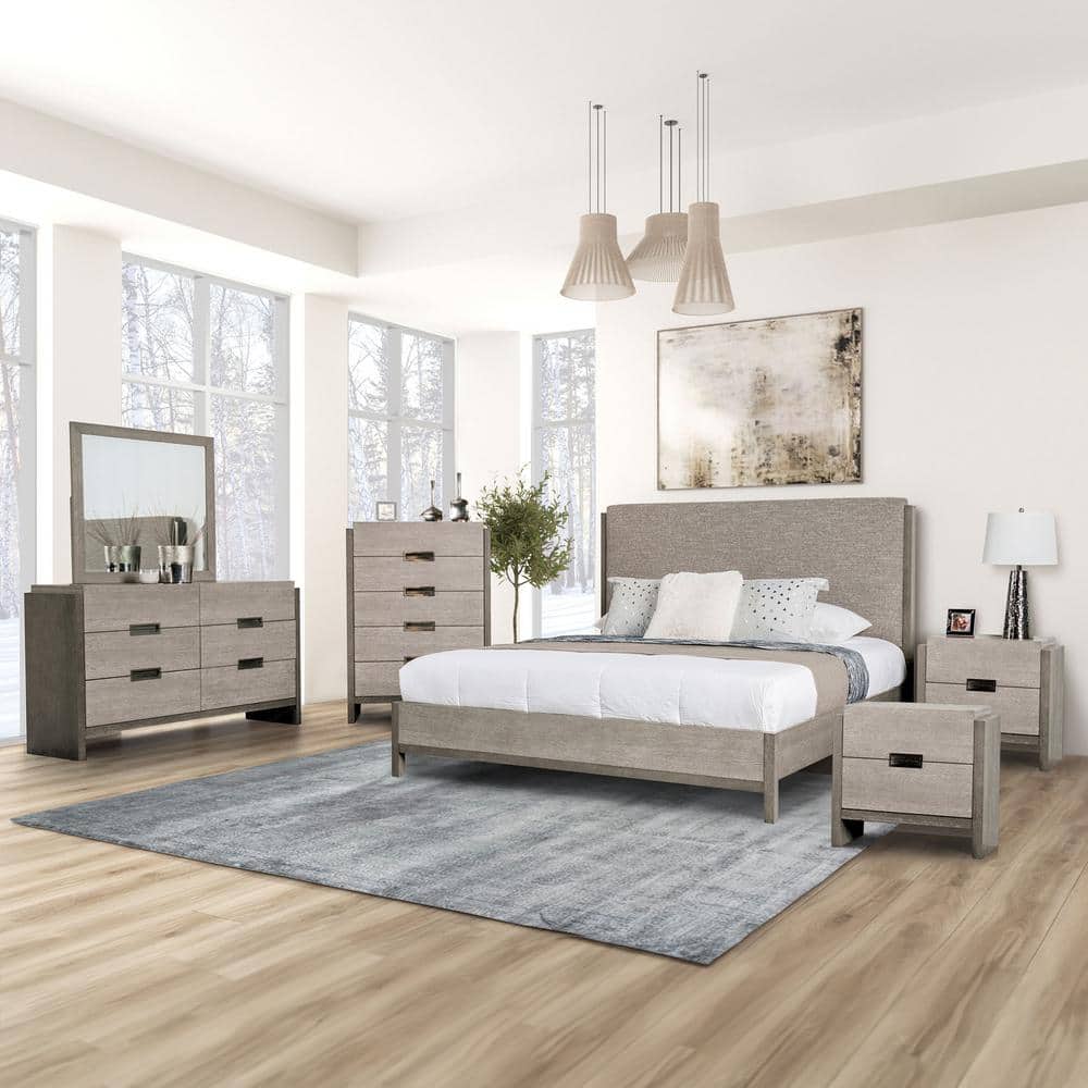 Furniture of America Burnett 6-Piece Stone Gray Wood Queen Bedroom Set ...