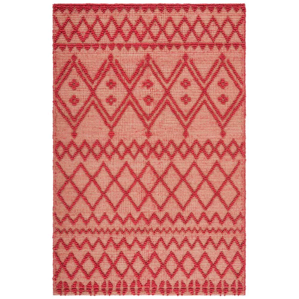 SAFAVIEH Natural Fiber Red/Beige 5 ft. x 8 ft. Chevron High-Low Area ...