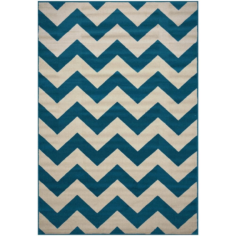 RugStylesOnline Modela Zigzag Blue and Tan 5 ft.x 7 ft. Chevron ...