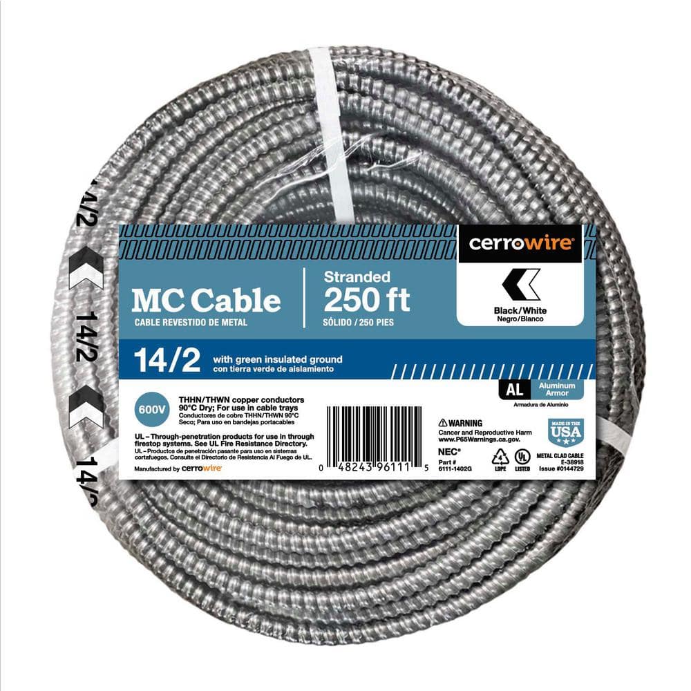 Cerrowire 250 ft. 14/2 Stranded Copper MC (Metal Clad) Aluminum Armor ...