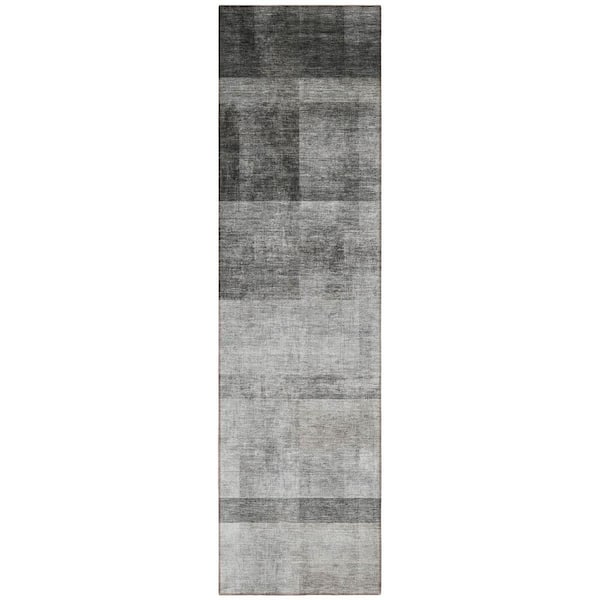 HomeRoots Gray 2 ft. x 8 ft. Woven Solid Color Runner Indoor/Outdoor ...