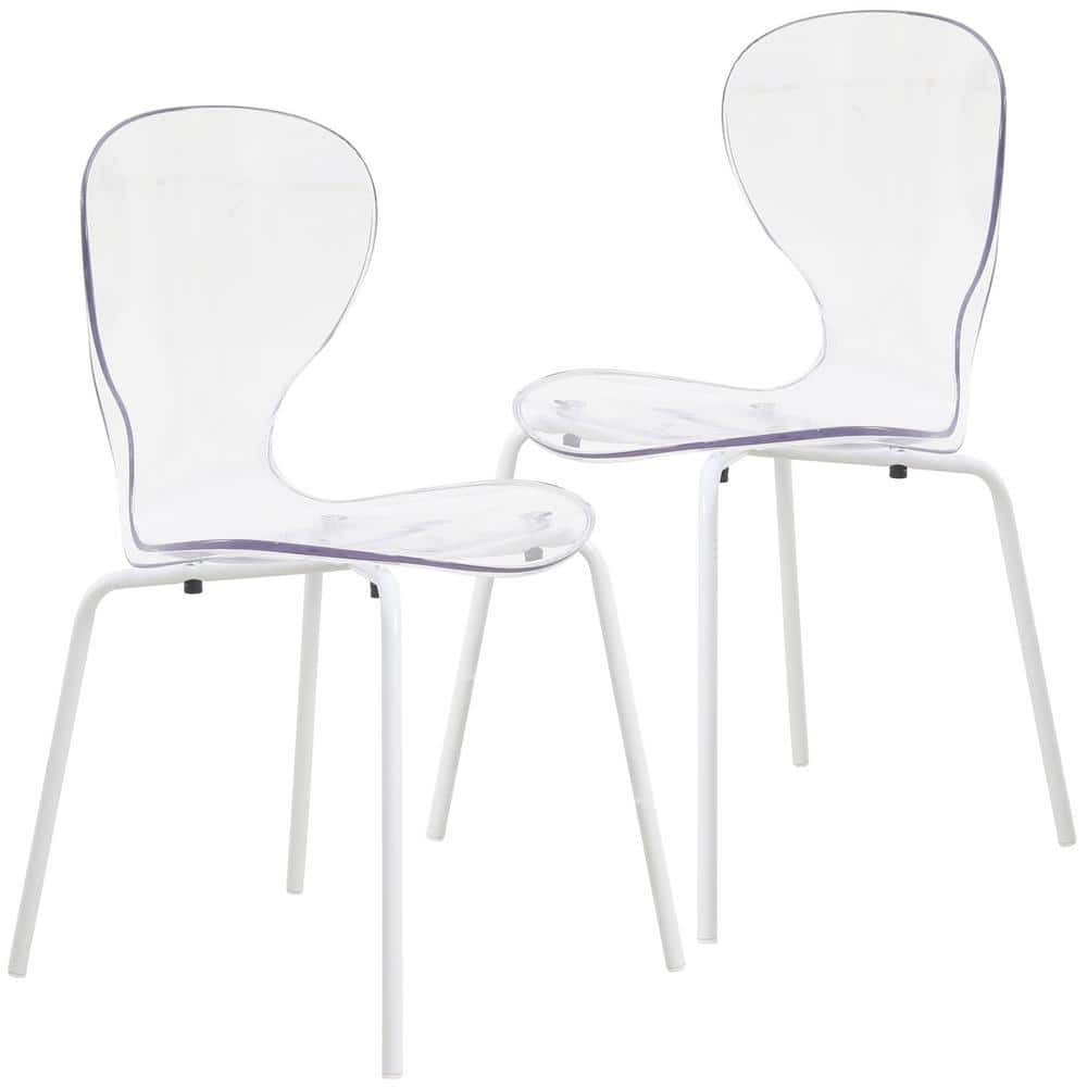 Leisuremod Oyster Transparent Dining Chair Stackable Curved Back With ...