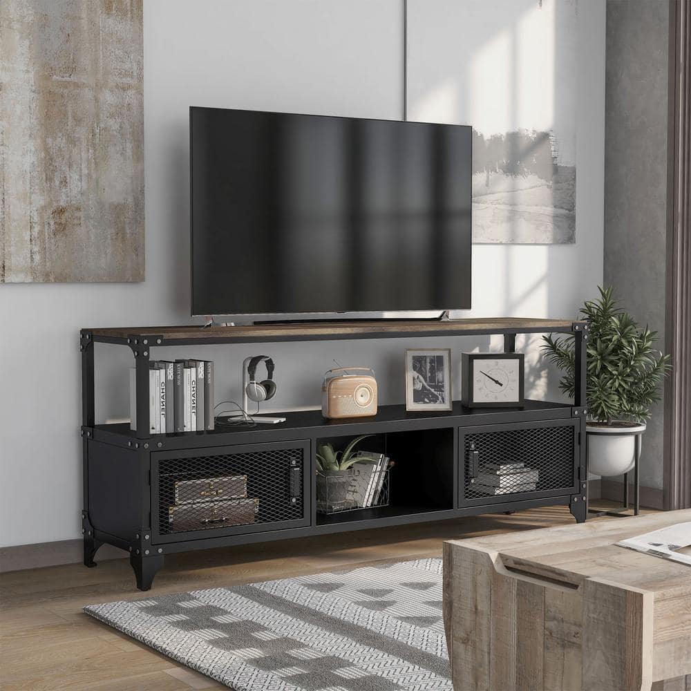Furniture of America Blair 70.13 in. Dark Walnut and Sand Black TV Stand Fits TV s up to 81 in. IDF 5546 TV 70 The Home Depot