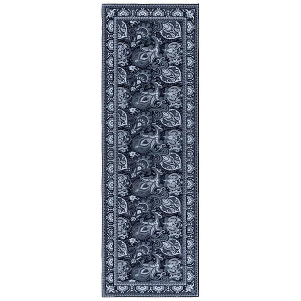 SAFAVIEH Arizona 3 ft. x 8 ft. Black/Gray Machine Washable Distressed ...