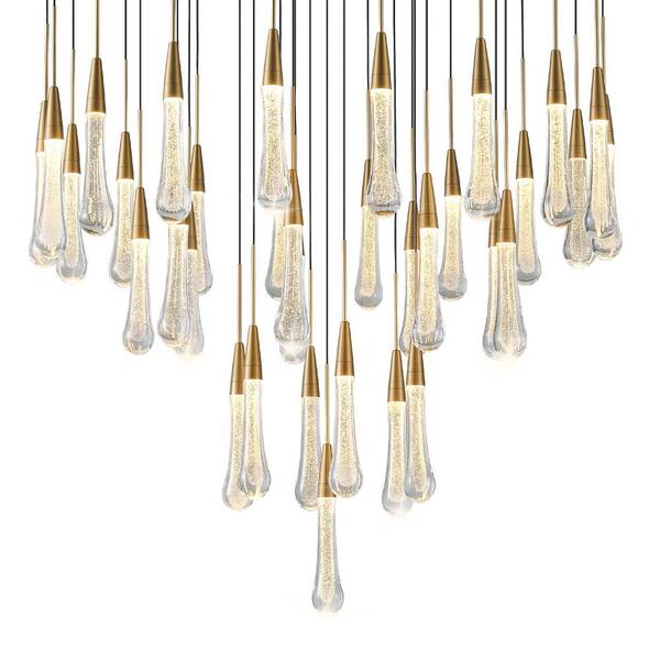 Modern Chandelier 36 in. 34-Light Embedded-LED Gold Chandelier for ...