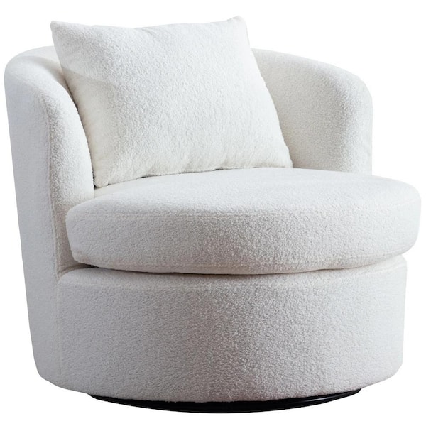 Bestier White Lamb Wool Fabric 360° Swivel Accent Chair with Removable ...