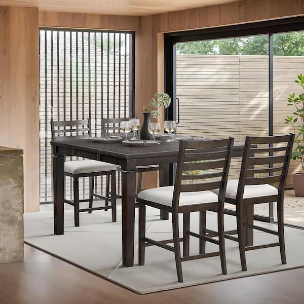 Lazzara Pratter 5-Piece Dark Espresso Finish Wood Top Counter Height ...
