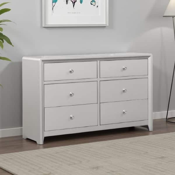 Benjara Broy Champagne Gray and Nickel 6-Drawer 58 in. Dresser without ...