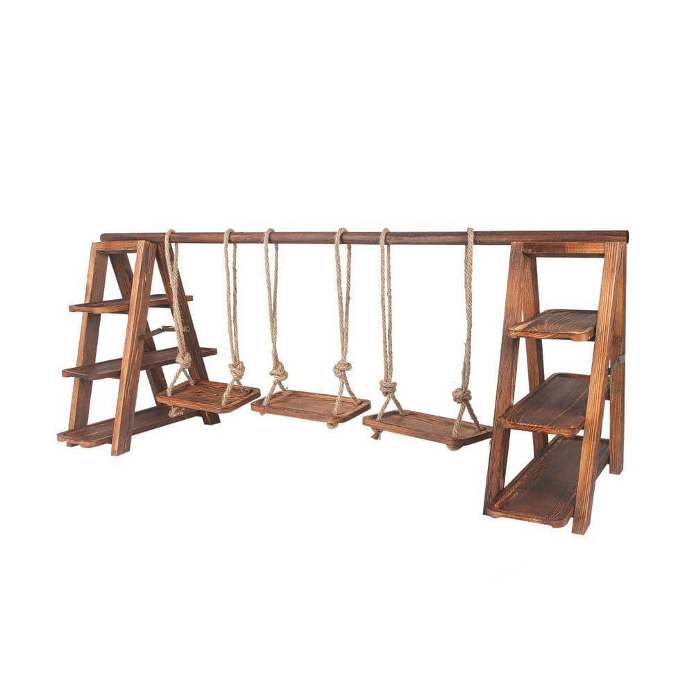 LUKVIZO Wooden Rope Ladder with Hooks for Kids, Indoor/Outdoor Swing ...