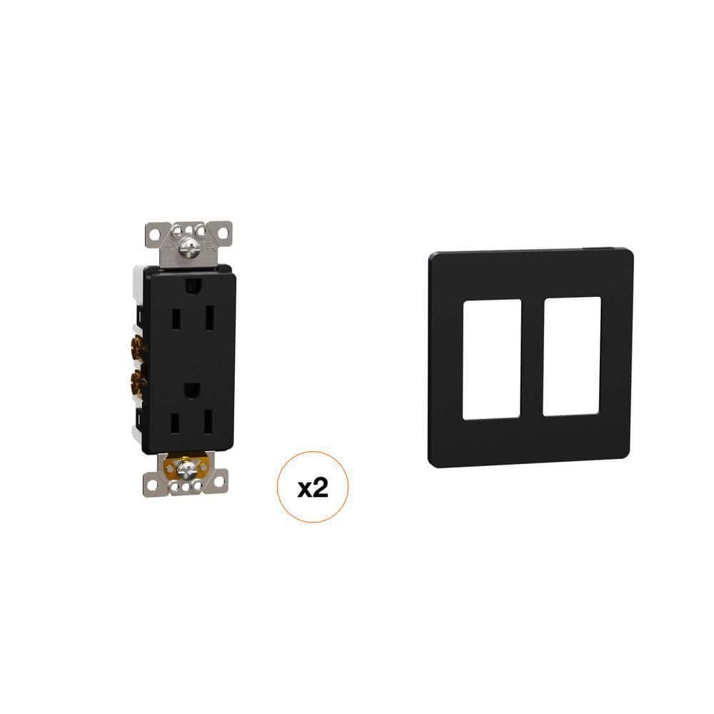 Square D X Series 15 Amp Duplex Outlet and 2-Gang Screwless Wall Plate ...