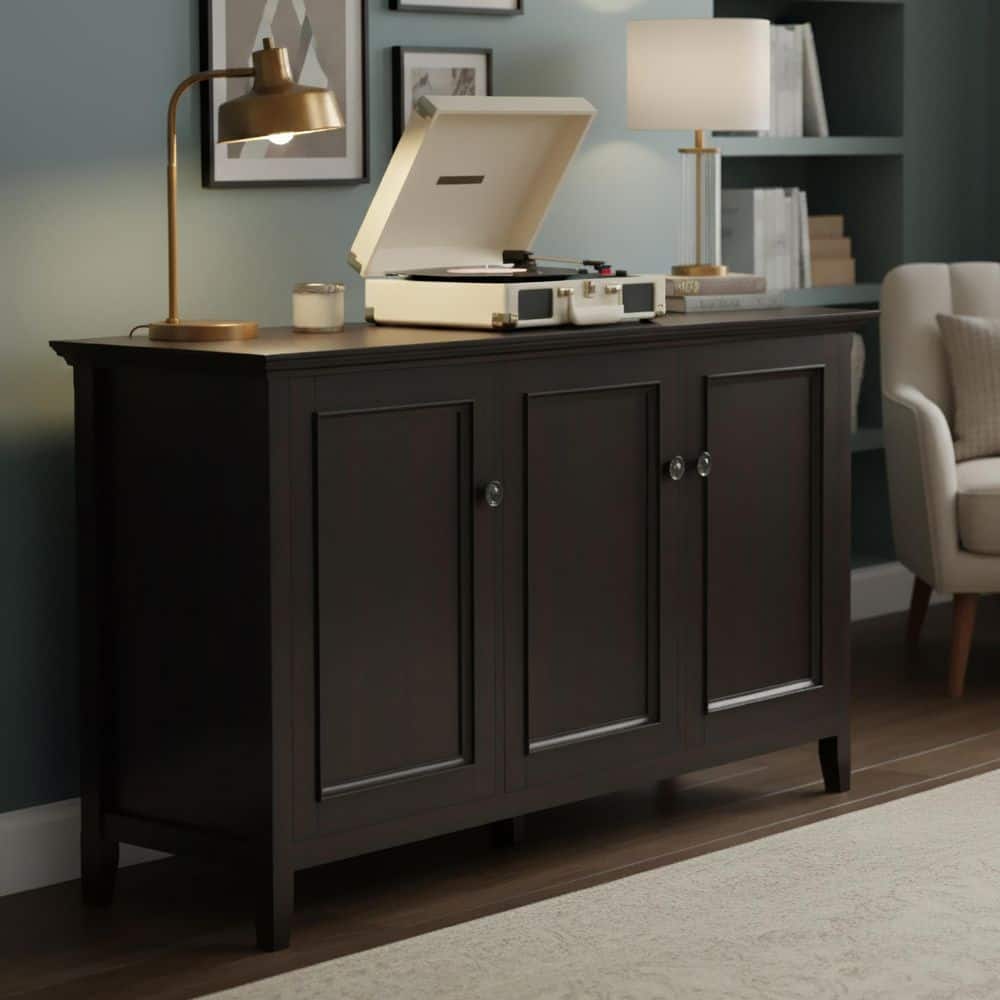Simpli Home Amherst Hickory Brown 34 in. H Storage Cabinet with 3-Doors ...