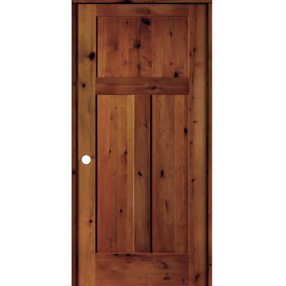 Krosswood Doors 24 in. x 80 in. Craftsman Knotty Alder 3-Panel Right ...