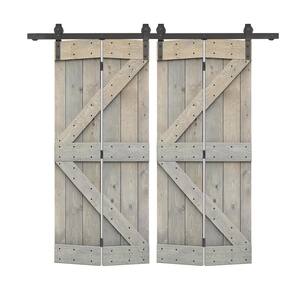 CALHOME 52 in. x 84 in. K Series Silver Gray Stained DIY Wood Double Bi-Fold Barn Doors with ...