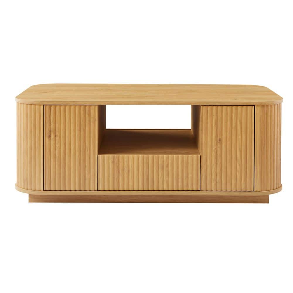 Zeus & Ruta Modern Natural Oval Wood Coffee Table with Storage Drawers ...