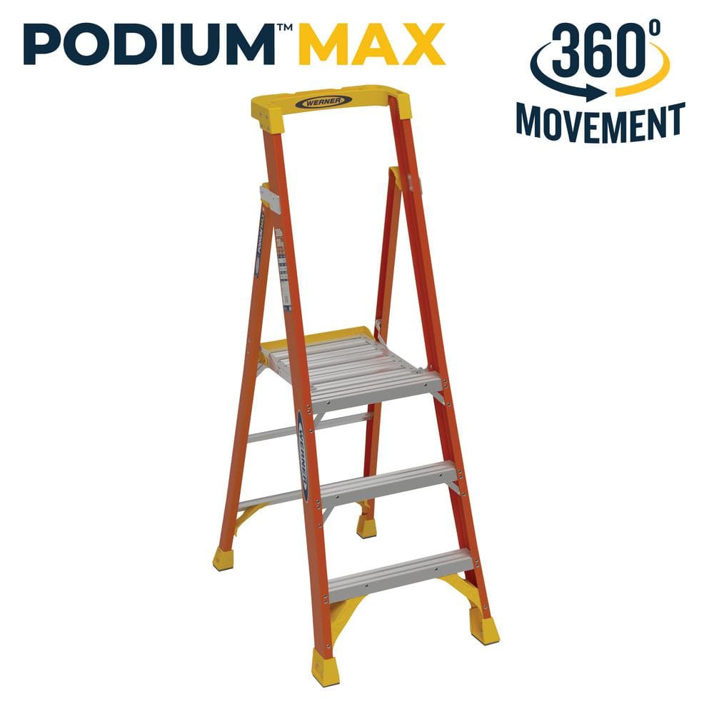 Werner 3 ft. Fiberglass Podium Step Ladder 9 ft. Reach 300 lbs. Type IA Duty Rating PD6203 The Home Depot