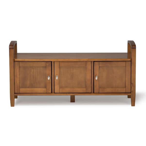 Simpli Home Warm Shaker Solid Wood Entryway Storage Bench in Light Golden Brown