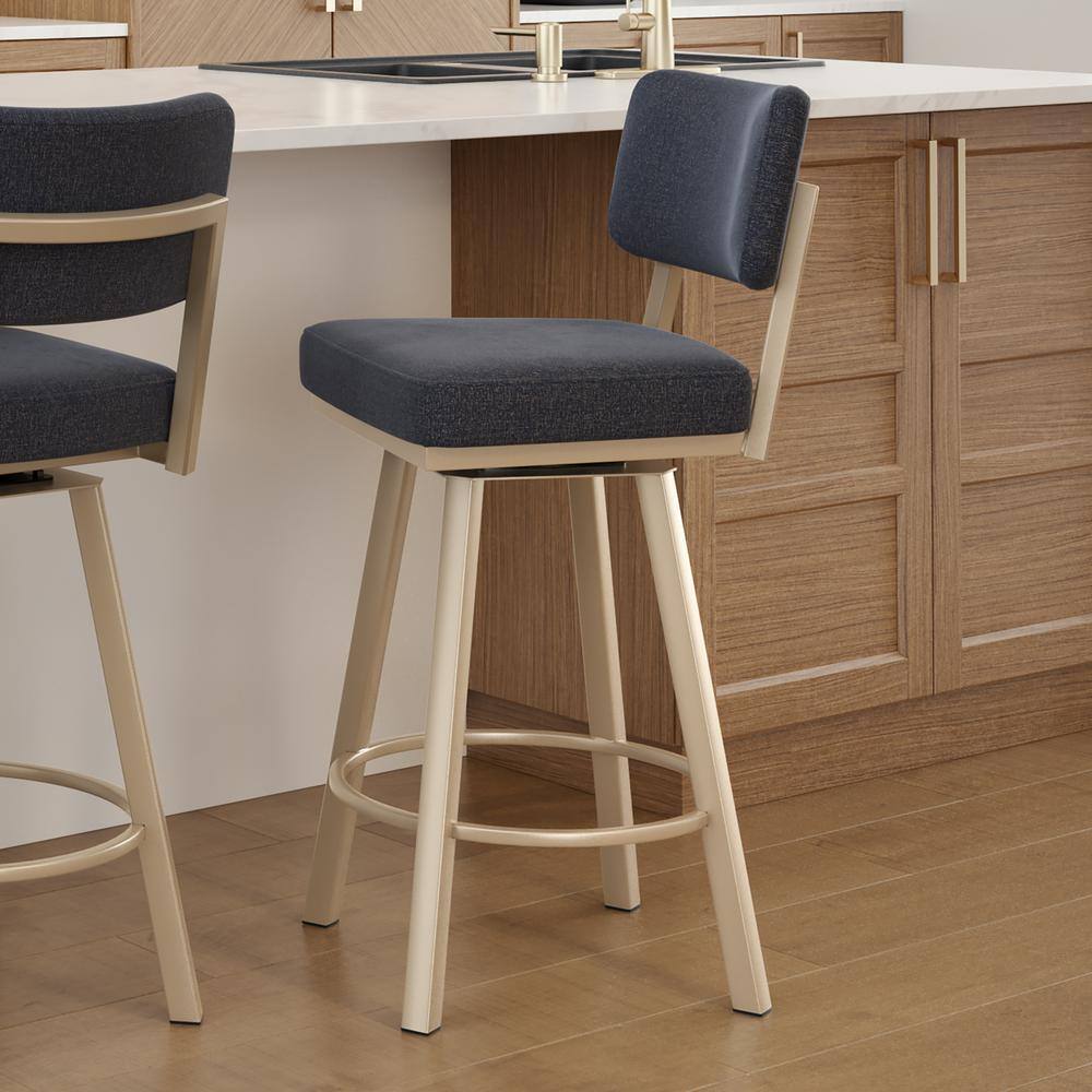 Amisco Alek 31 in. Blue and Gold Woven Polyester / Gold Metal High Back ...