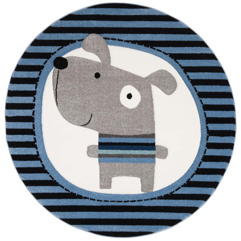 SAFAVIEH Carousel Kids Navy/Ivory 5 ft. x 5 ft. Round Animal Print Area ...