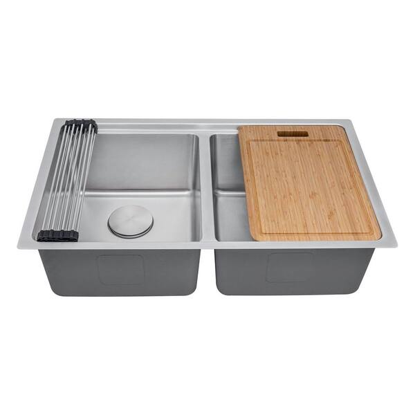 Ruvati Renaro 31 in. Undermount Double Bowl 16-Gauge Stainless Steel ...