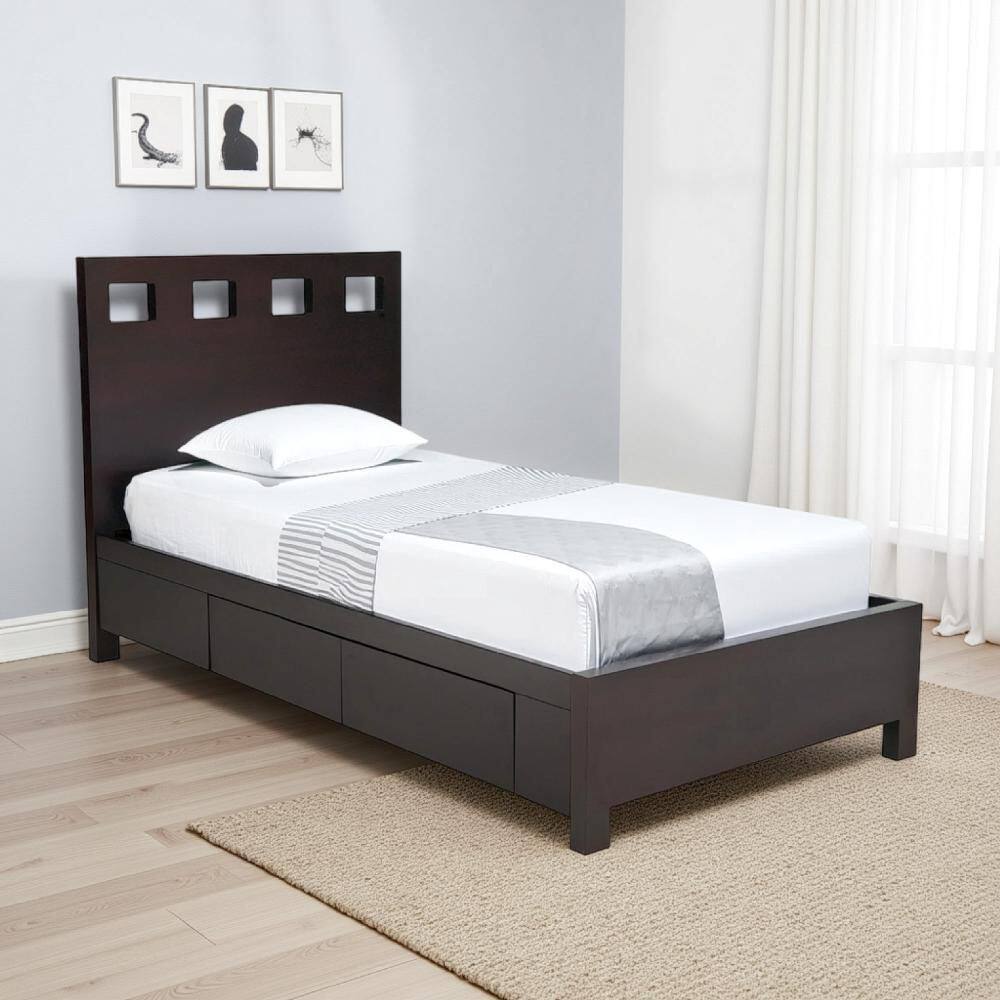 Benjara Yee Espresso Brown Wood Frame Queen Panel Bed with Cut Out ...