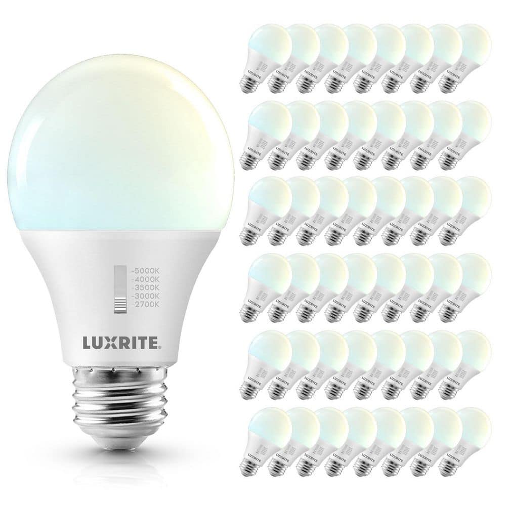 LUXRITE 60-Watt Equivalent A19 LED Light Bulb 5CCT 9-Watt 800 Lumens ...