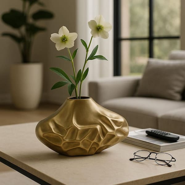 Liv & Skye 9 in. Bronze Metal Hammered Decorative Vase EV19368-02 - The ...