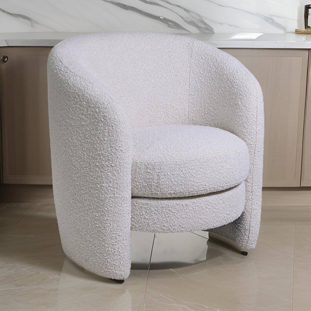 Benjara Ivory Fabric Arm Chair with Double Seat Cushion and Barrel Back ...