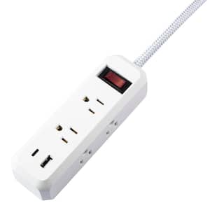 HDX 6 ft. 2-Outlet Braided Cord Power Strip with 1 USB-A and 1 USB-C ...