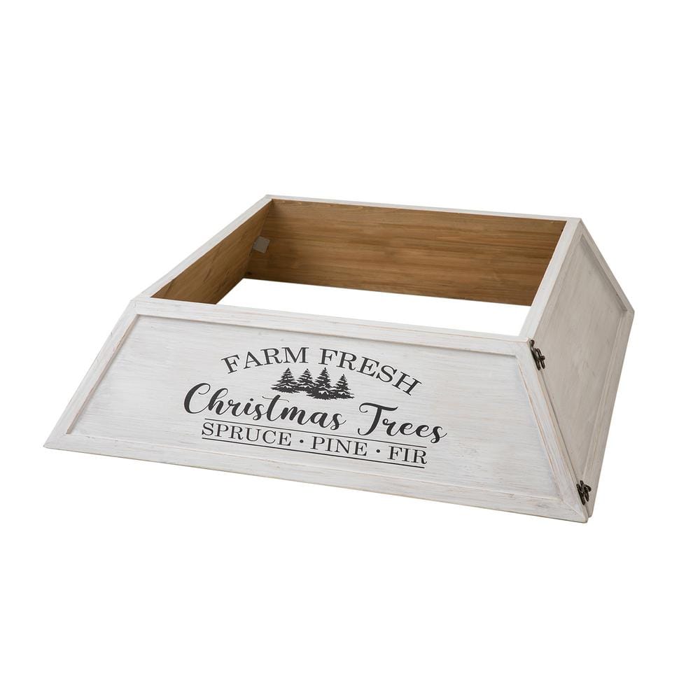 Glitzhome 40 in. L White Wooden Trapezoid "Farm Fresh" Christmas Tree ...