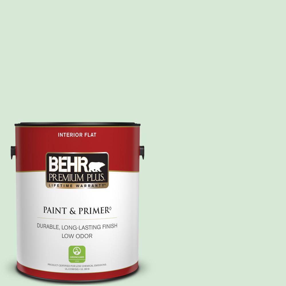 BEHR PREMIUM PLUS 1 gal. #M410-1 Jade Mist Flat Low Odor Interior Paint ...