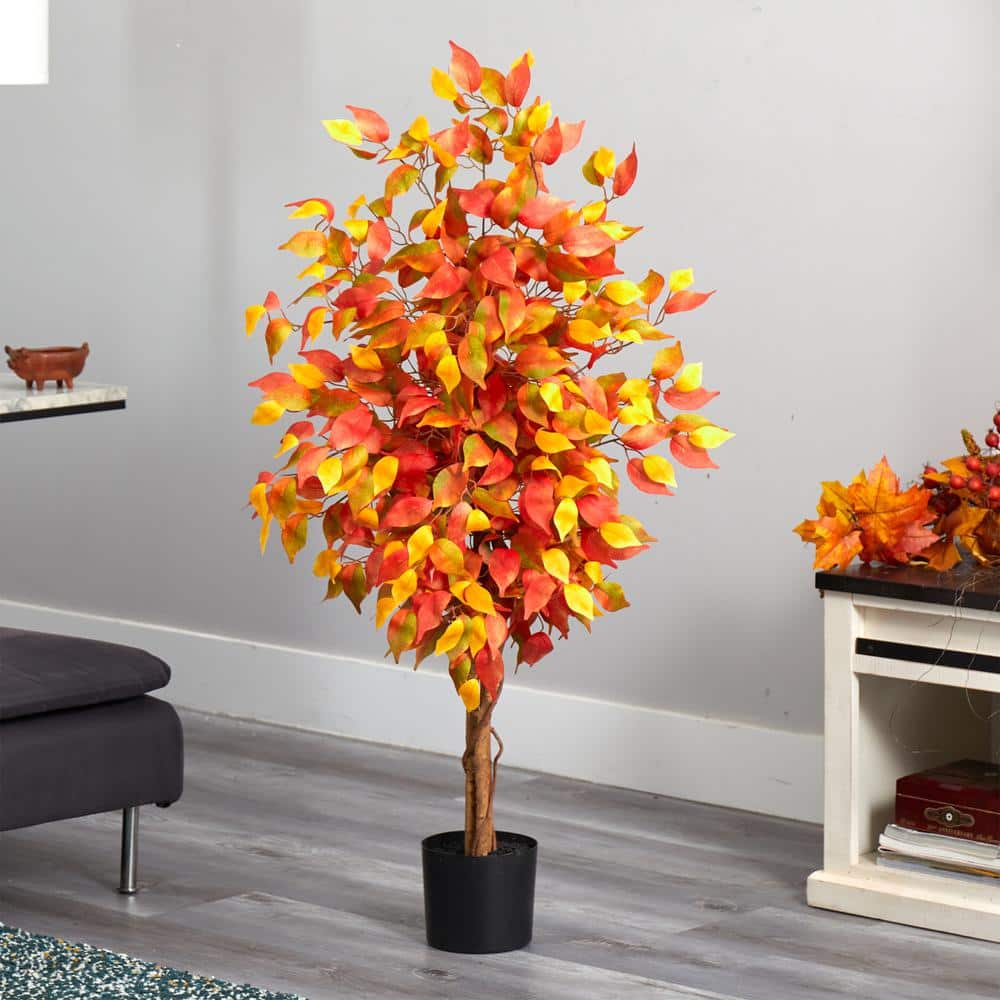 Nearly Natural 4 ft. Autumn Ficus Artificial Fall Tree T2800 - The Home ...