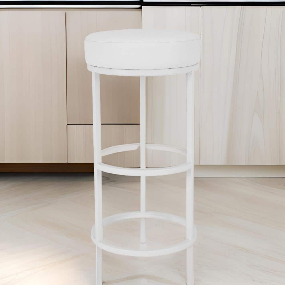 Benjara 30 in. White Backless Metal Frame Bar Stool with Faux Leather ...