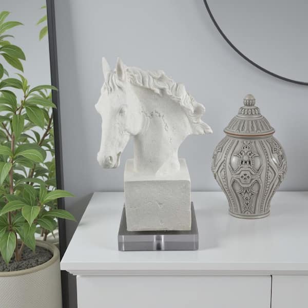 Benjara Gray 6.5 in. x 13 in. Resin Horse Head with Acrylic Base Accent ...