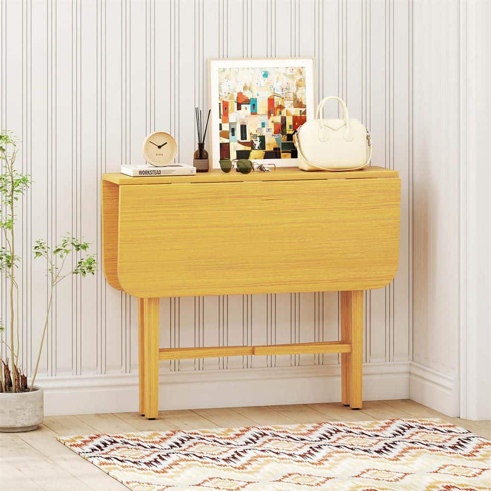 Costway Natural Wood 36 in. 4-Legs Base Foldable Dining Table Seats 2-4 ...