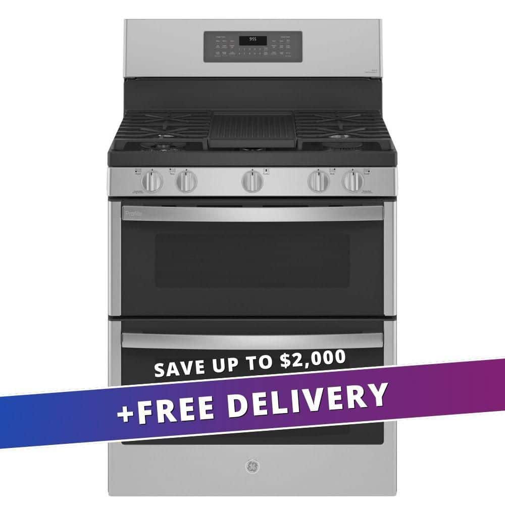 GE Profile 30 in. 5 Burner Smart Freestanding Double Oven Gas Range in ...
