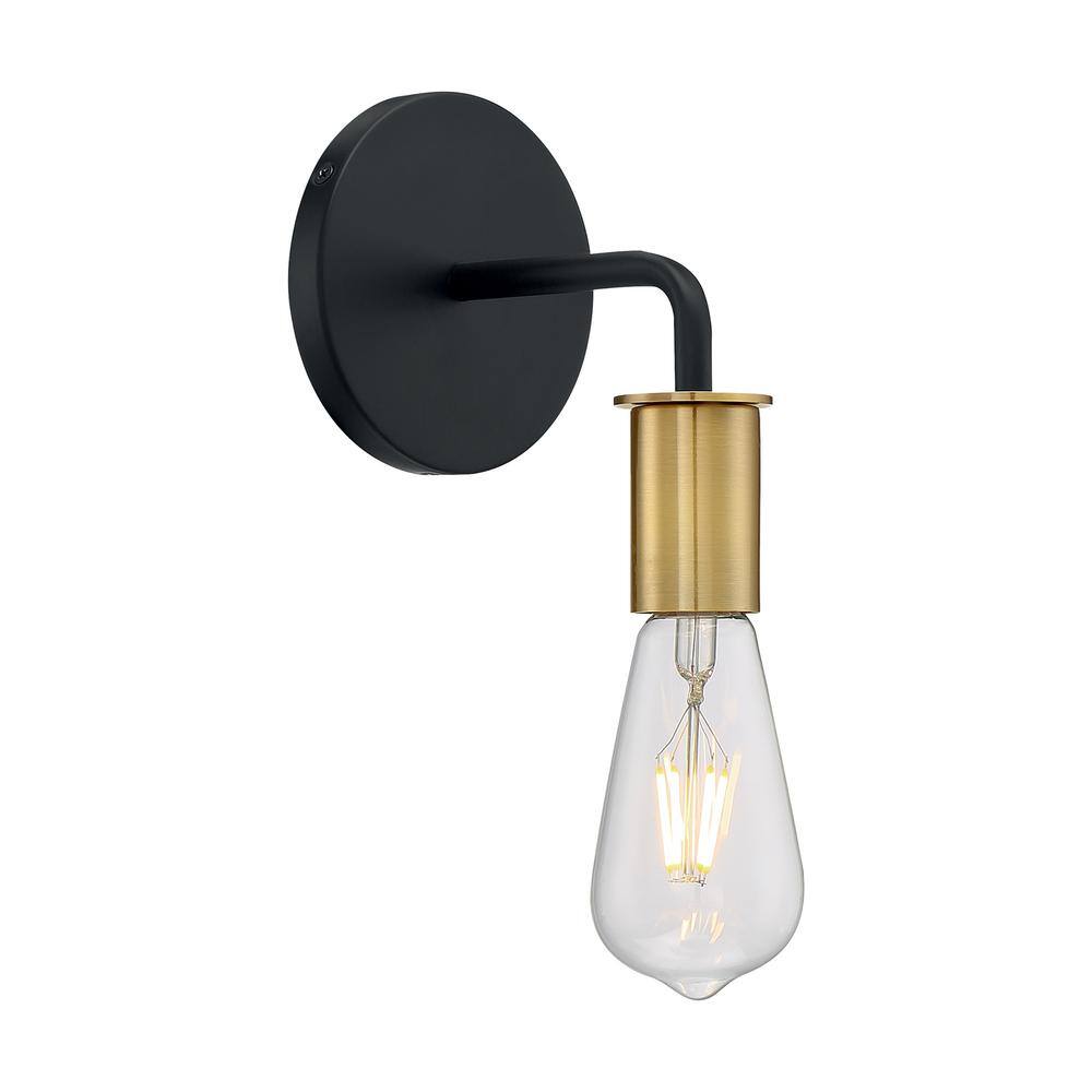 SATCO Ryder 4.75 in. 1-Light Black/Brushed Brass Wall Sconce with No Shade 60/7341 - The Home Depot