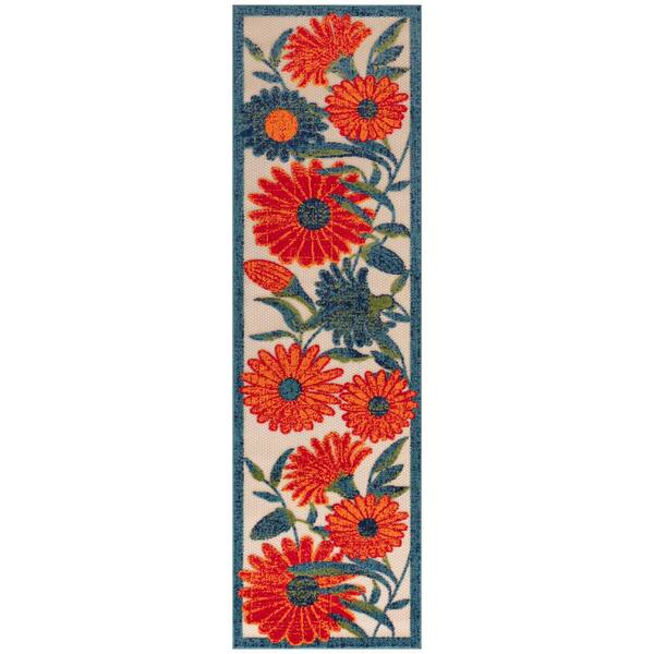 Nourison Aloha Ivory Multicolor 2 ft. x 8 ft. Floral Contemporary ...