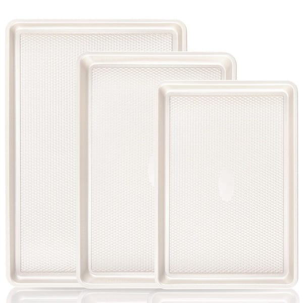 Wudkey 3-Piece White Nonstick Carbon Steel Baking Sheet Pan Set with 0 ...