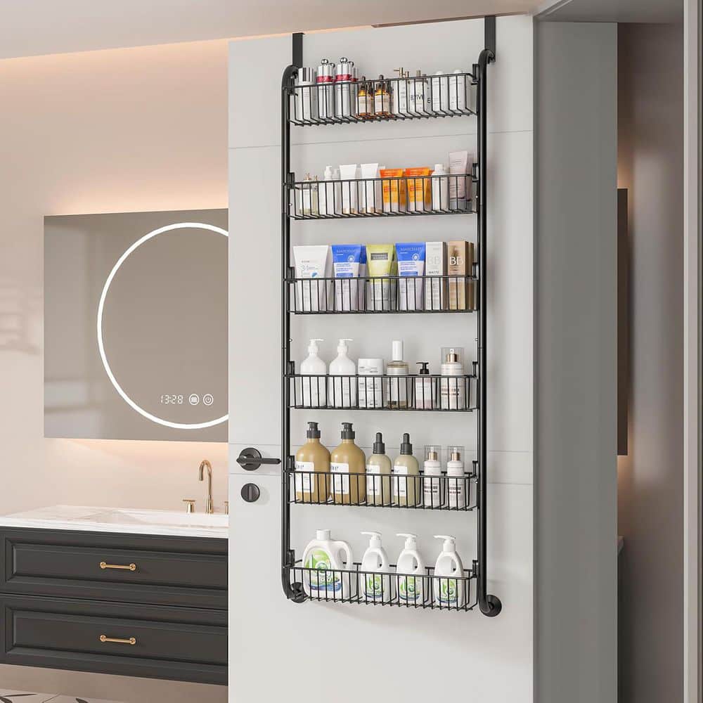 JFVKAF Over the Door 6-Tier Black Hanging Pantry Organizer Spice Rack ...