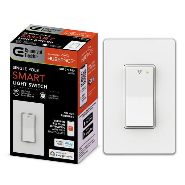 Commercial Electric 15 Amp Single-Pole White Smart Light Switch with Wi ...