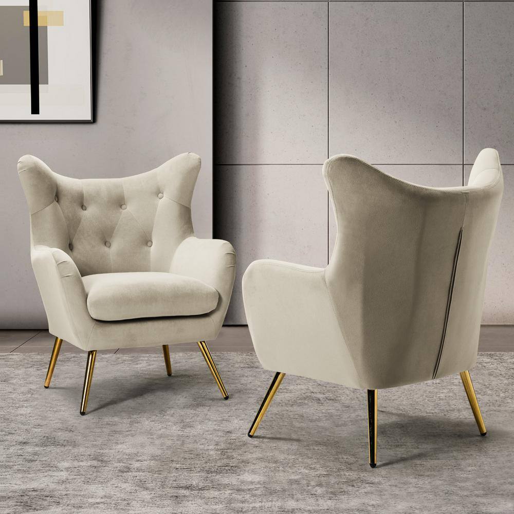 JAYDEN CREATION Jacob Tan Velvet Wingback Chair with Tufted Cushions ...