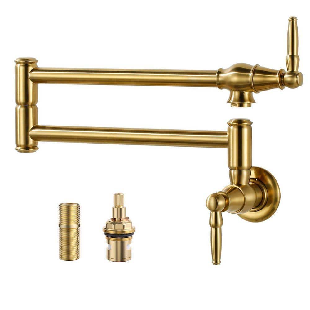 ALEASHA Wall Mounted Brass Pot Filler with Double-Handle Folding ...