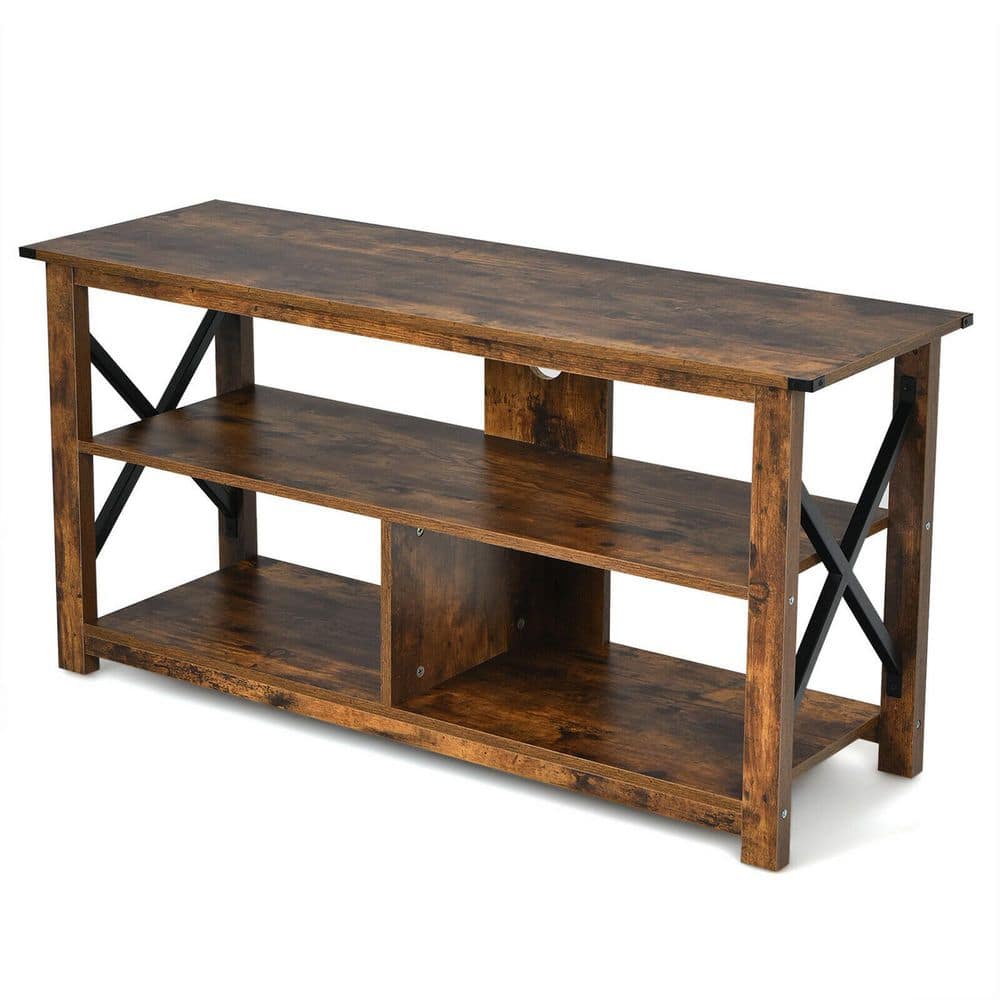 Gymax 47 in. W Rustic Brown Modern Farmhouse TV Stand Entertainment ...