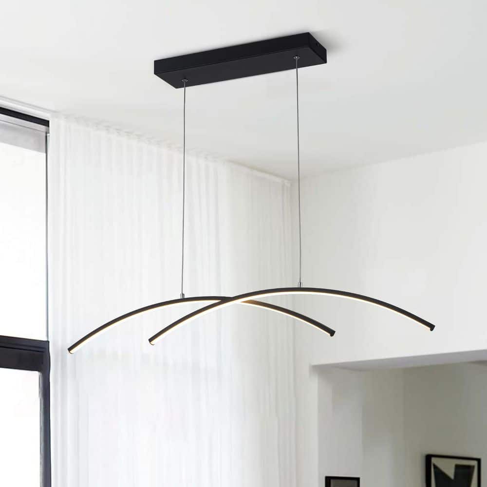 Y'INSP 2 Light Dimmable Integrated LED Sand Black Linear Chandelier ...