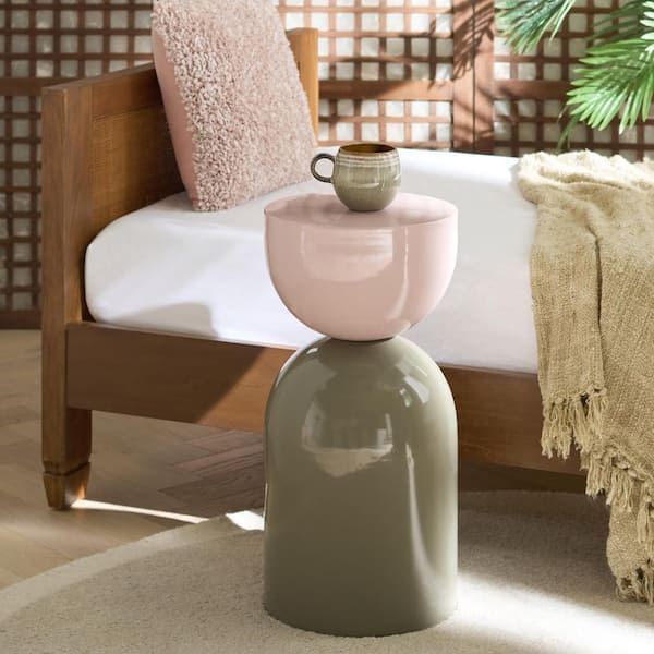 SAFAVIEH Ragu 11.8 in. Beige/Green Round Iron End Table ACC3239A - The ...